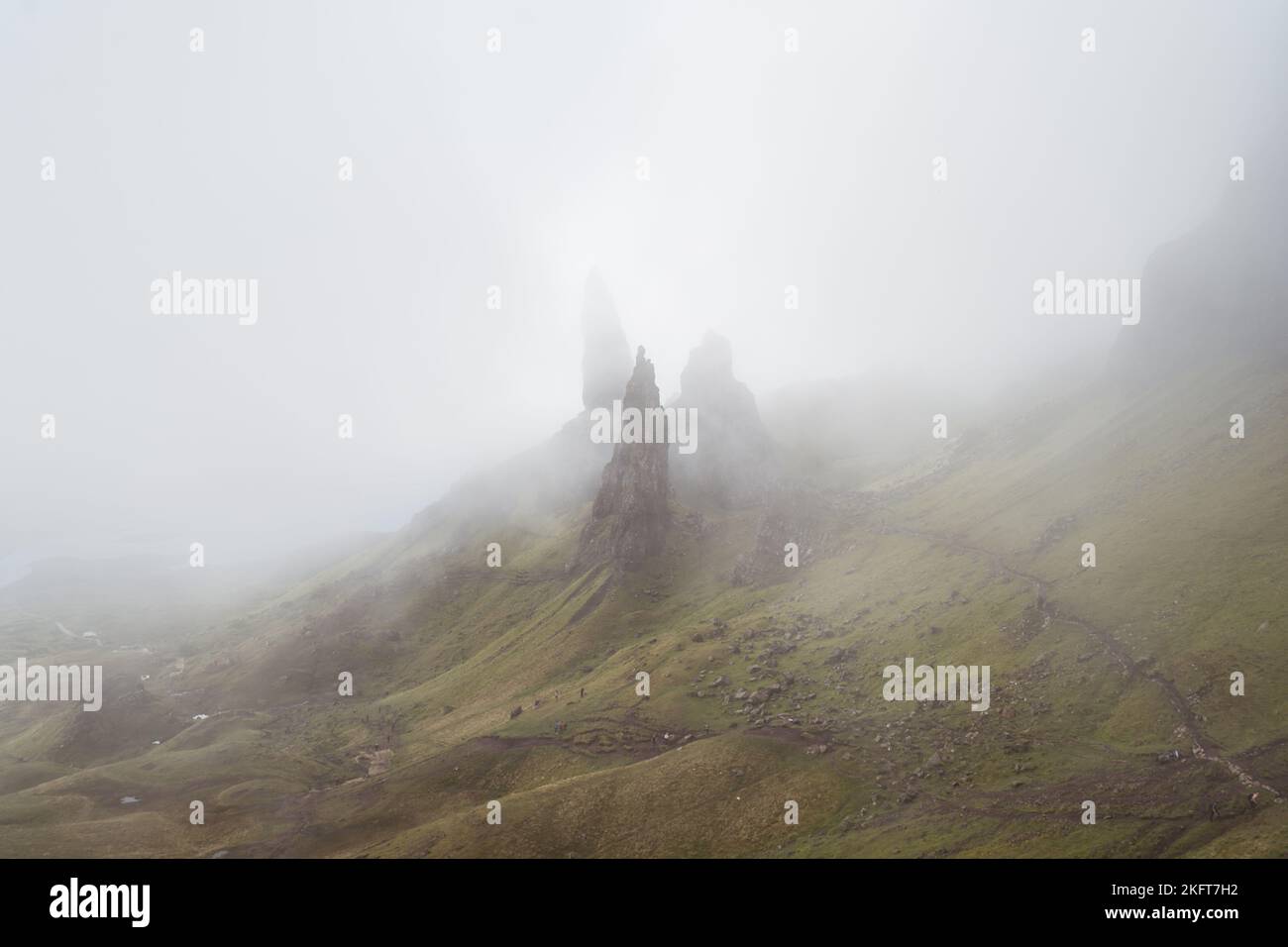 Majestic scenery of mountain range in misty cold weather located in ...