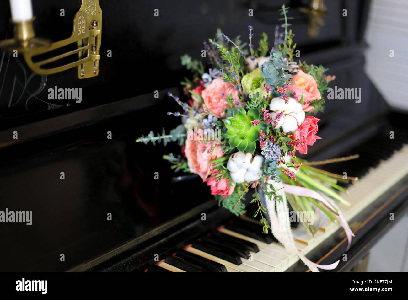 Bouquet of flowers with peony roses, tulips, cotton, succulent and baby ...