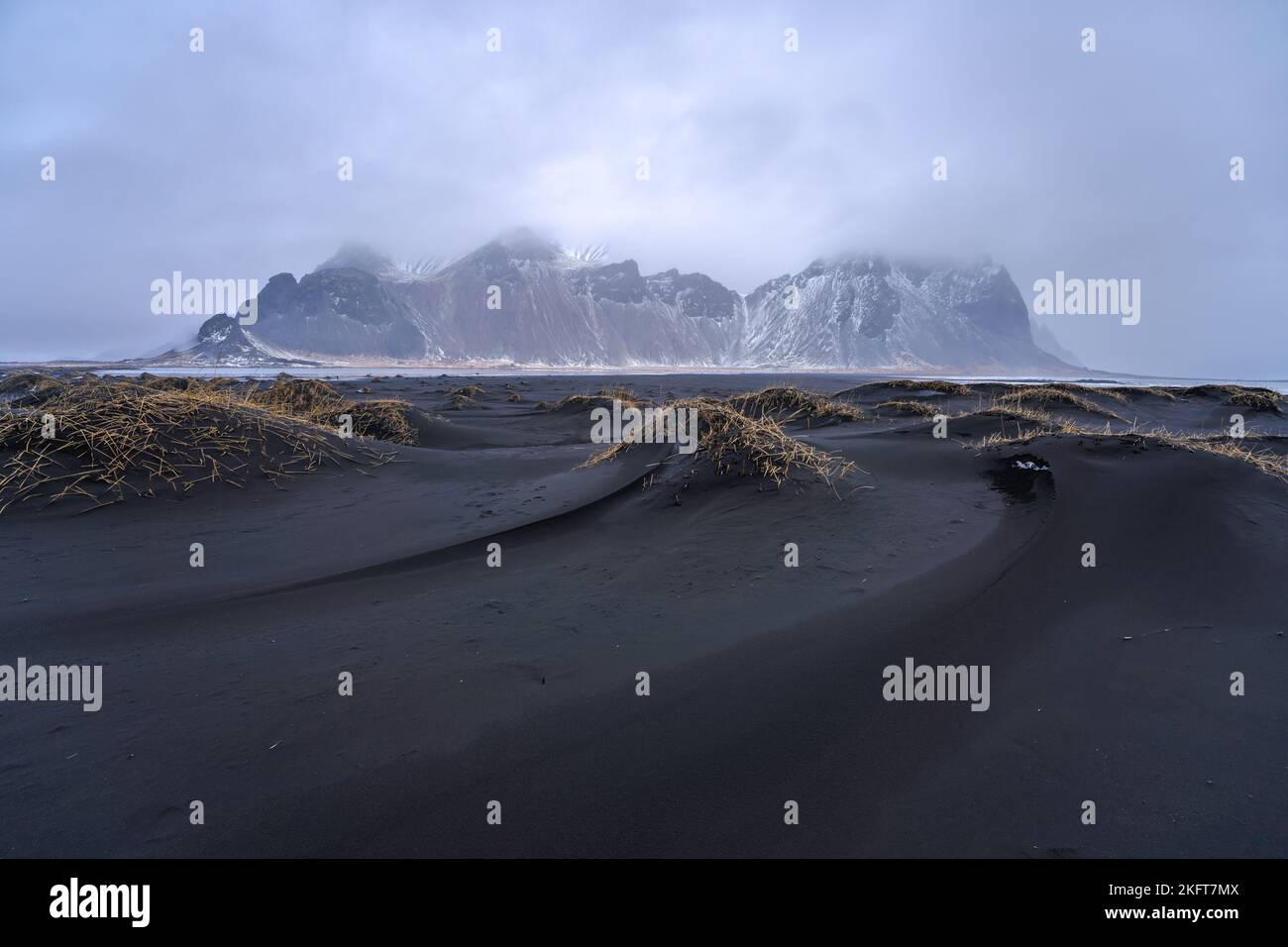 Amazing view of black sand Stockness beach and Vestrahorn mountain in ...