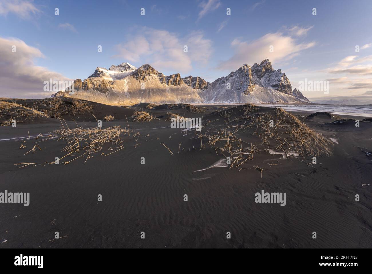 Amazing view of black sand Stockness beach and Vestrahorn mountain in ...