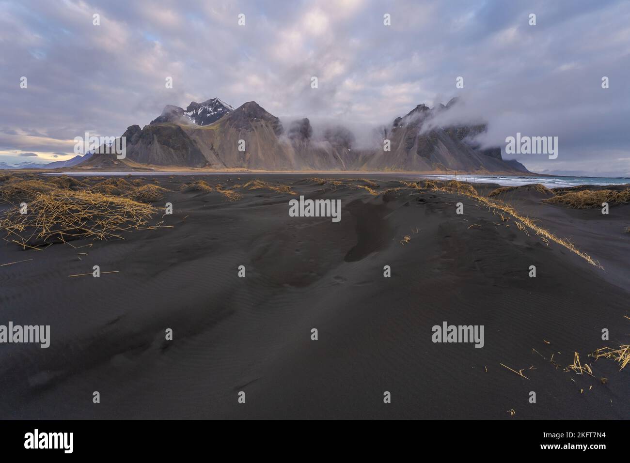 Amazing view of black sand Stockness beach and Vestrahorn mountain in ...