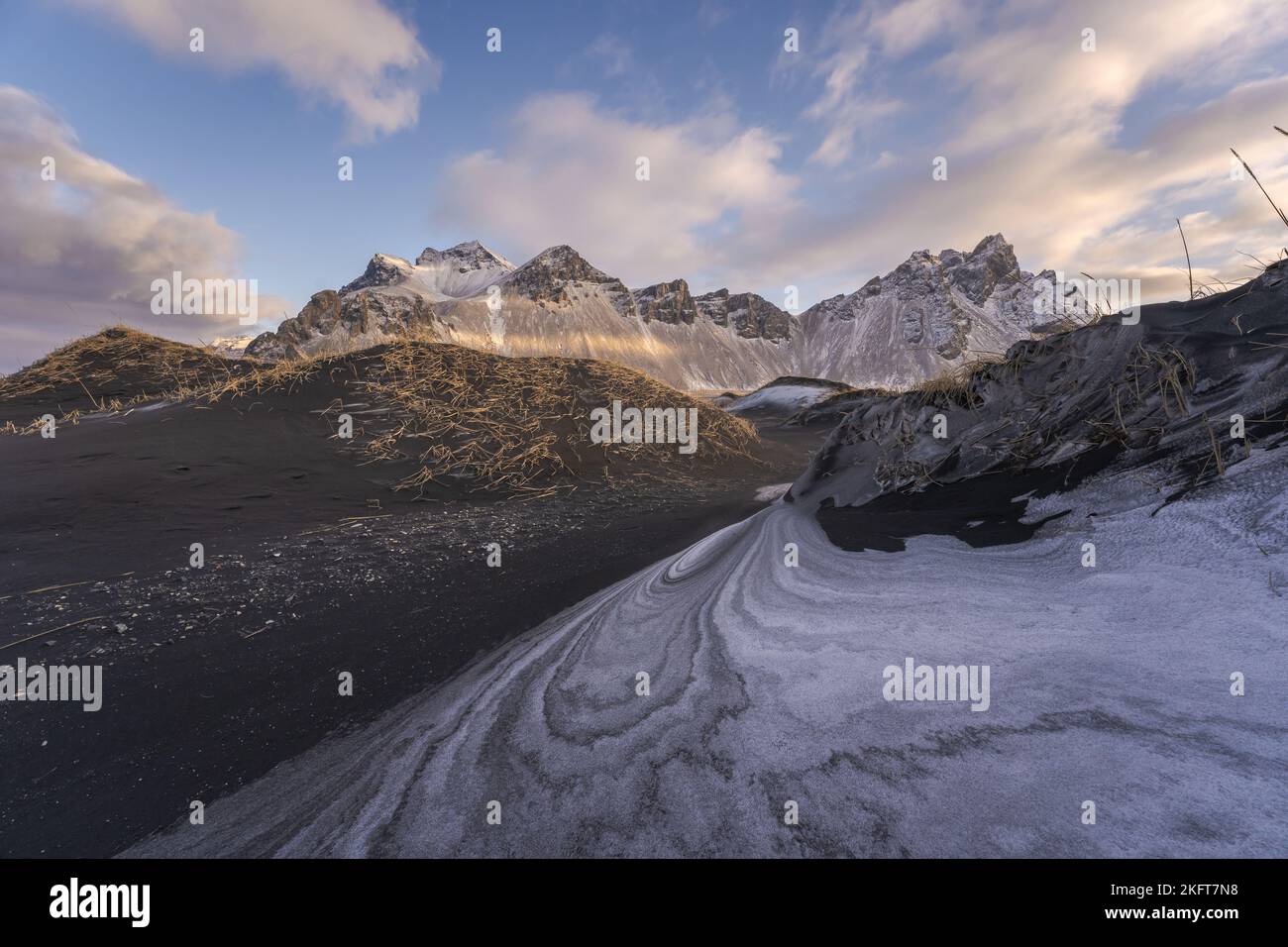 Amazing view of black sand Stockness beach and Vestrahorn mountain in ...