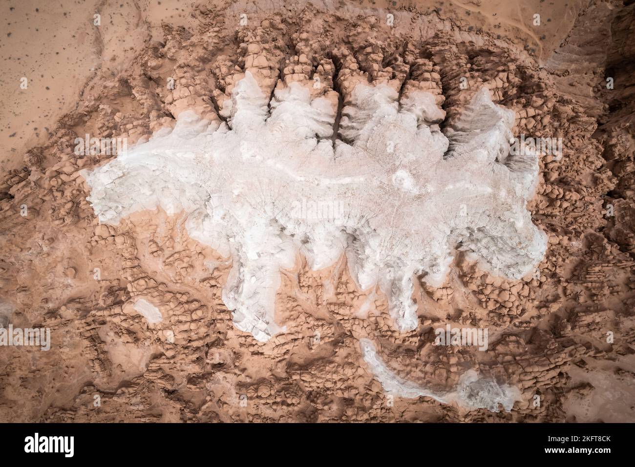 Aerial top view of rough sandstone ground located in arid desert in ...