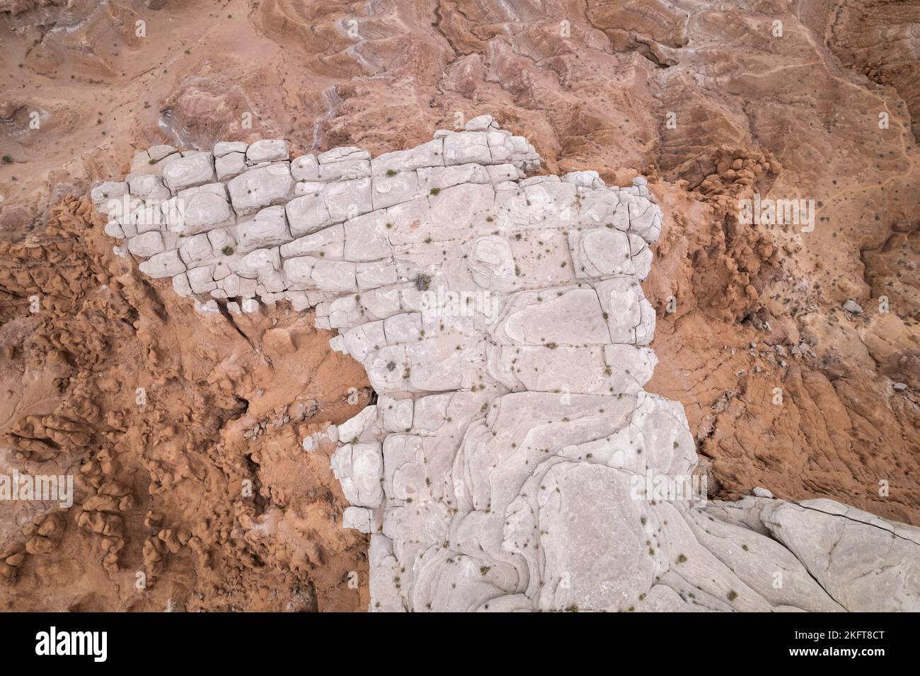 Aerial top view of rough sandstone ground located in arid desert in ...