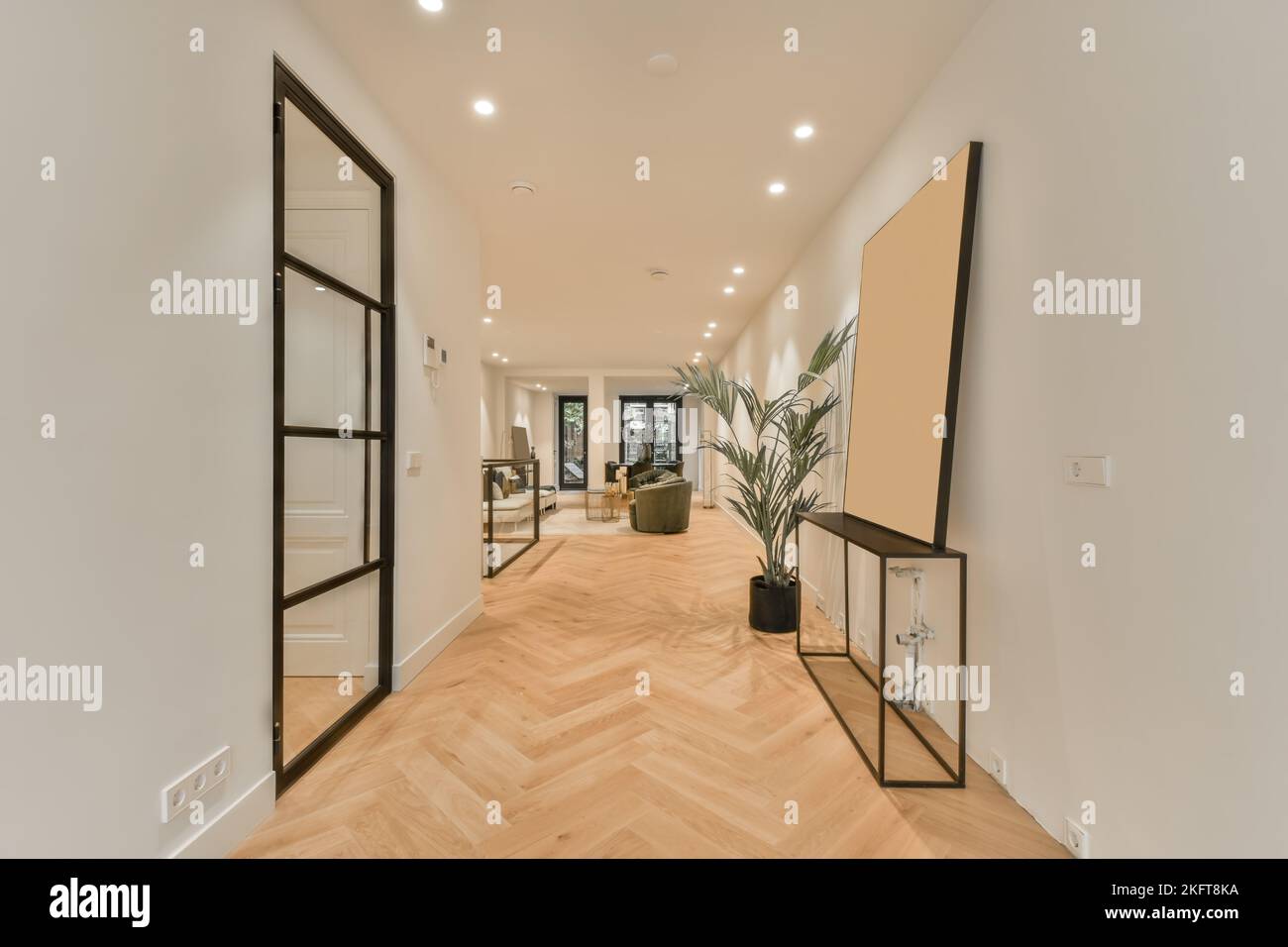 Interior passage way with parquet floor in modern house Stock Photo - Alamy