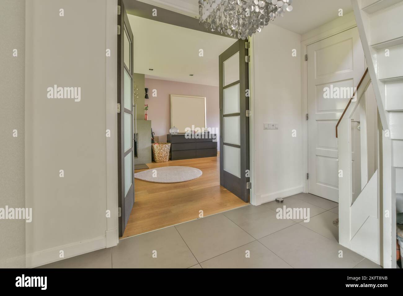 Interior passage way with stair l in modern house Stock Photo - Alamy