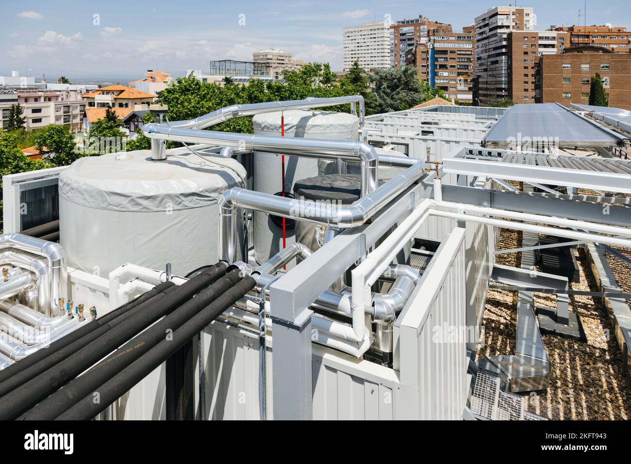 From above of modern building with white walls and stairs in city in ...