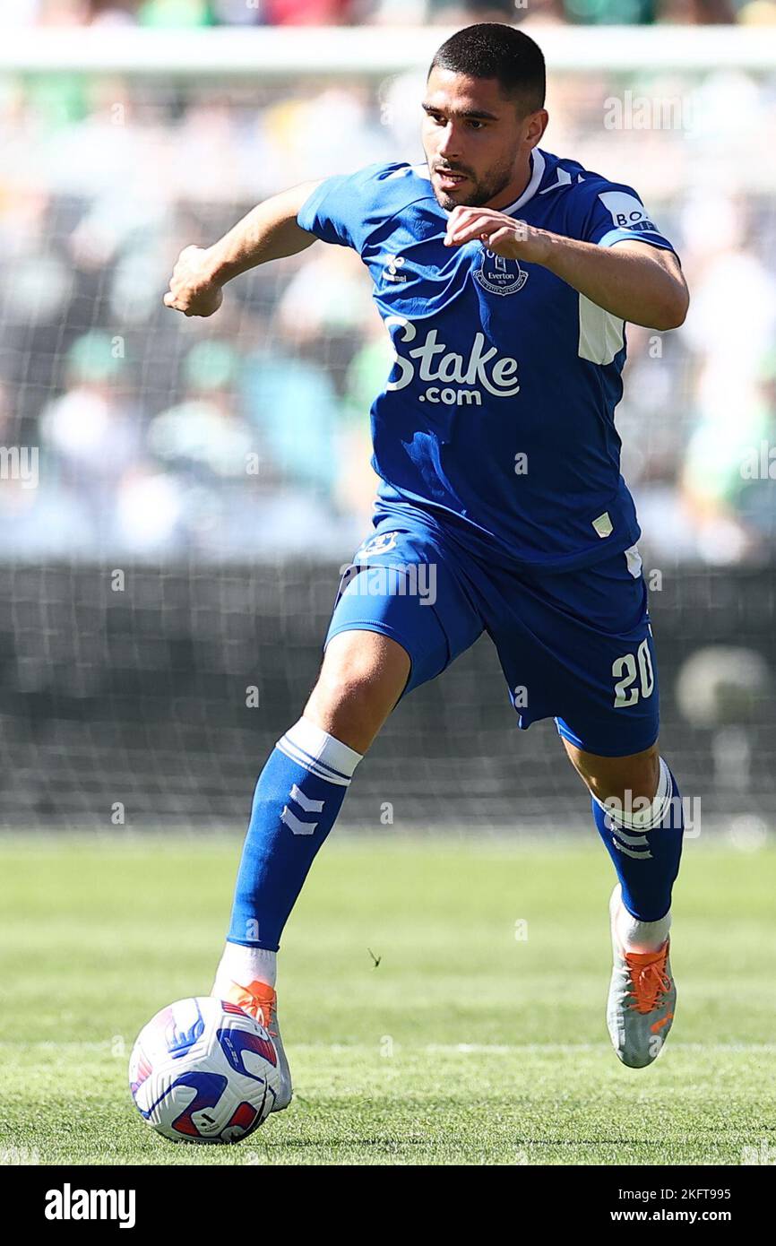 Neal Maupay of Everton dribbles during the Sydney Super Cup match ...