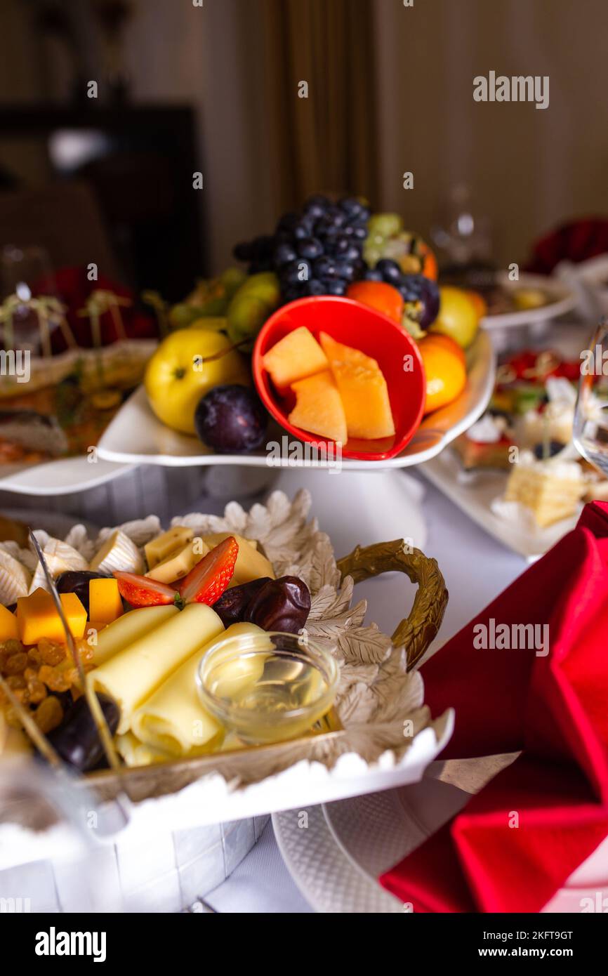 cheese platter on the buffet at the hotel Stock Photo - Alamy