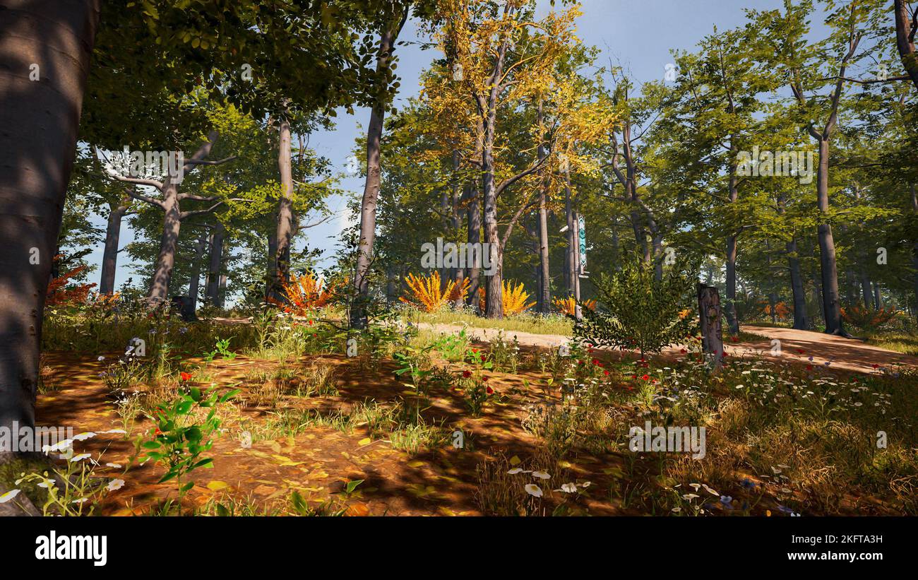 3D rendering. An immersive natural environment. Landscape to illustrate ...