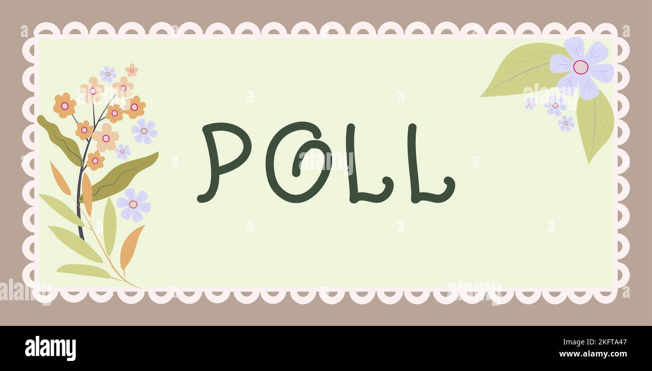 Text sign showing Poll. Business overview Record of the number of votes ...