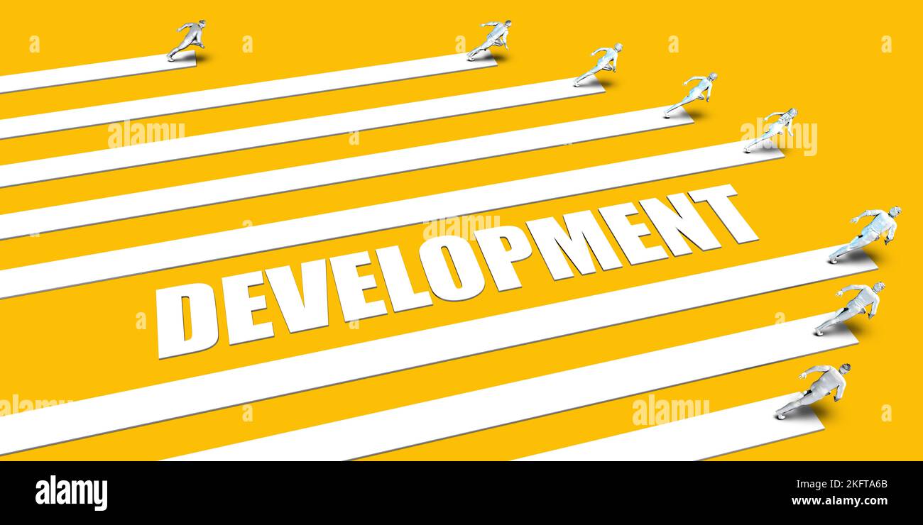 Development Concept with Business People Running on Yellow Stock Photo ...