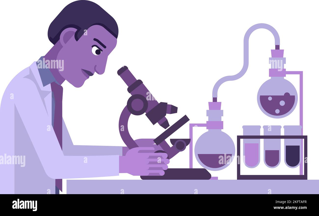 Scientist At Microscope Lab Test Bench And Beakers Stock Vector Image ...