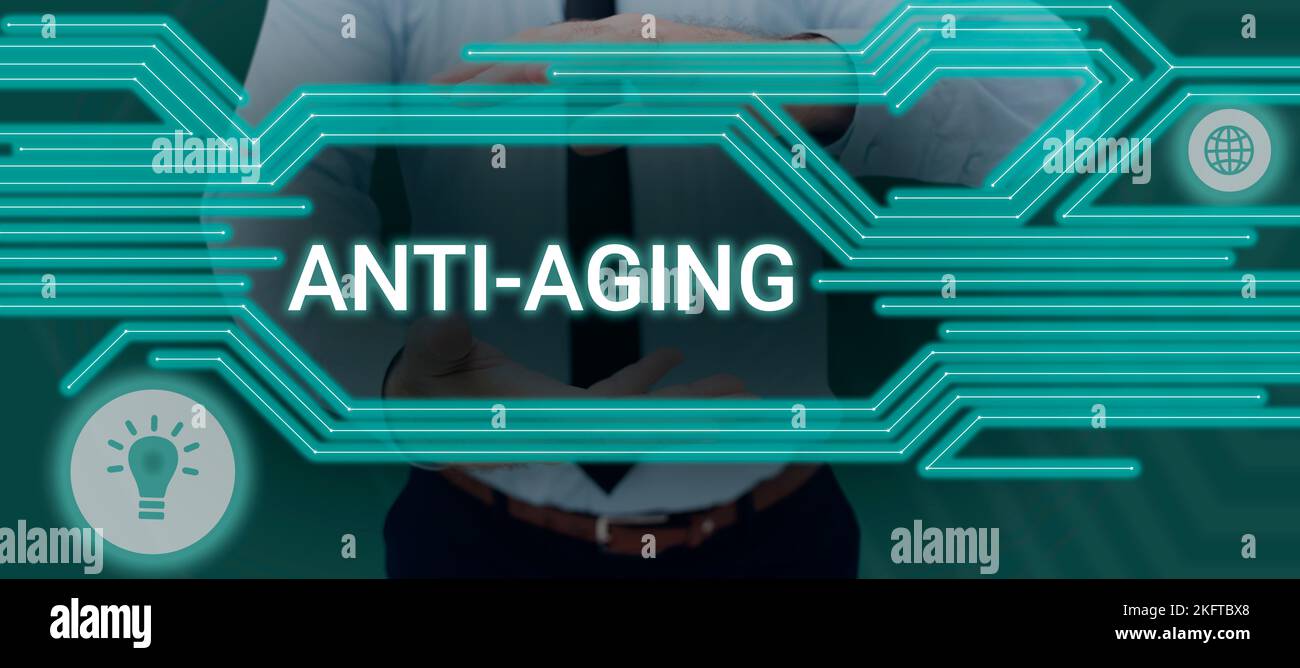 Text caption presenting Anti Aging. Conceptual photo A product designed ...