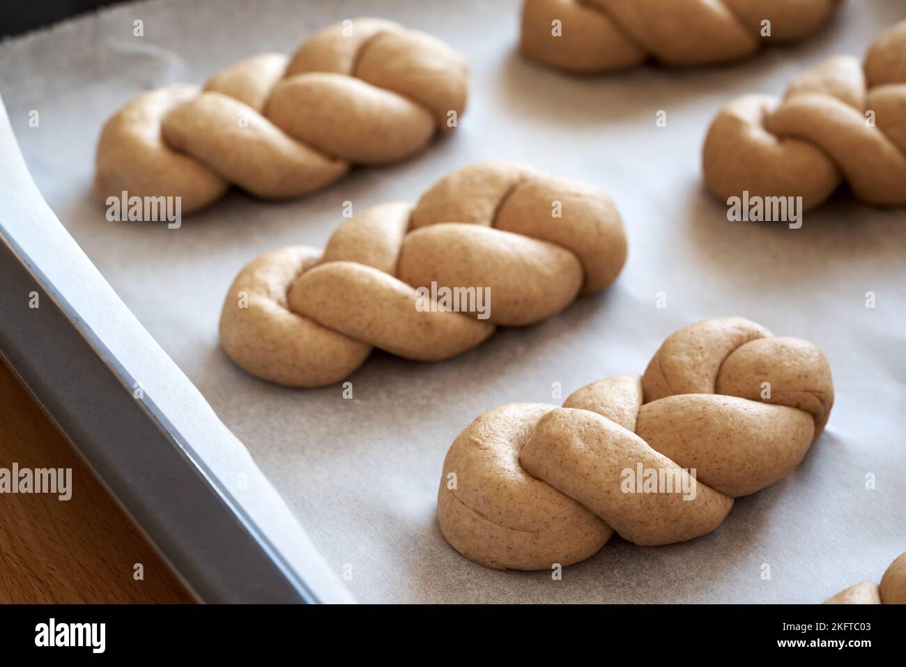 Preparation of braided bread rolls from whole grain spelt flour - raw ...
