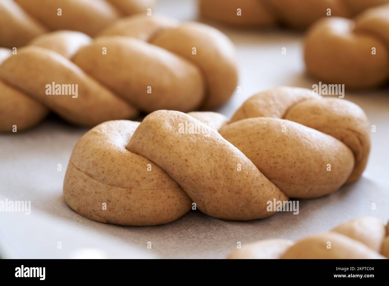Preparation of braided bread rolls from whole grain spelt flour - raw ...