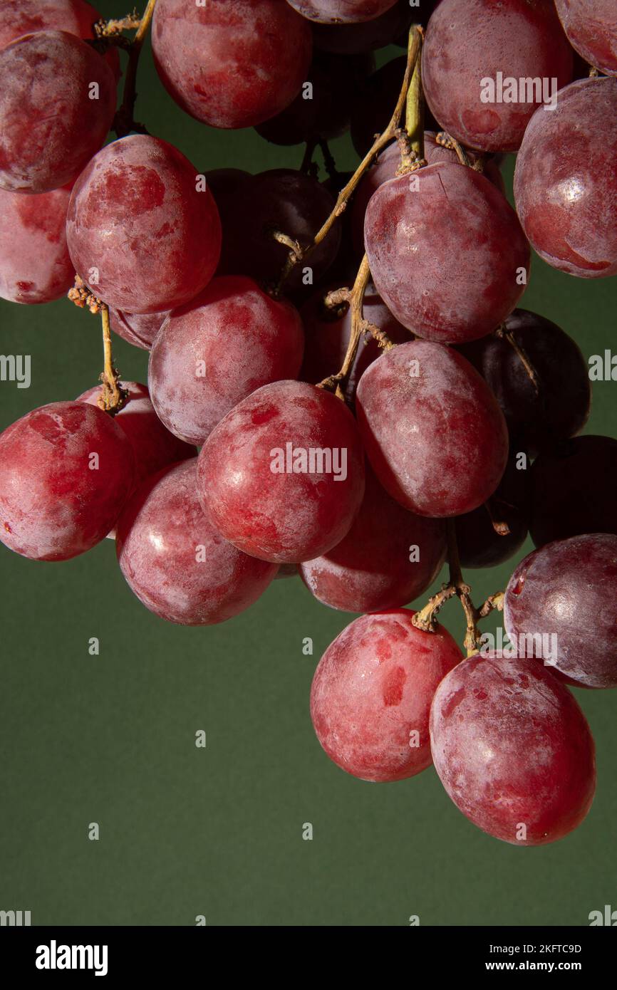 Vitamins. A bunch of red grapes on a green background Stock Photo - Alamy
