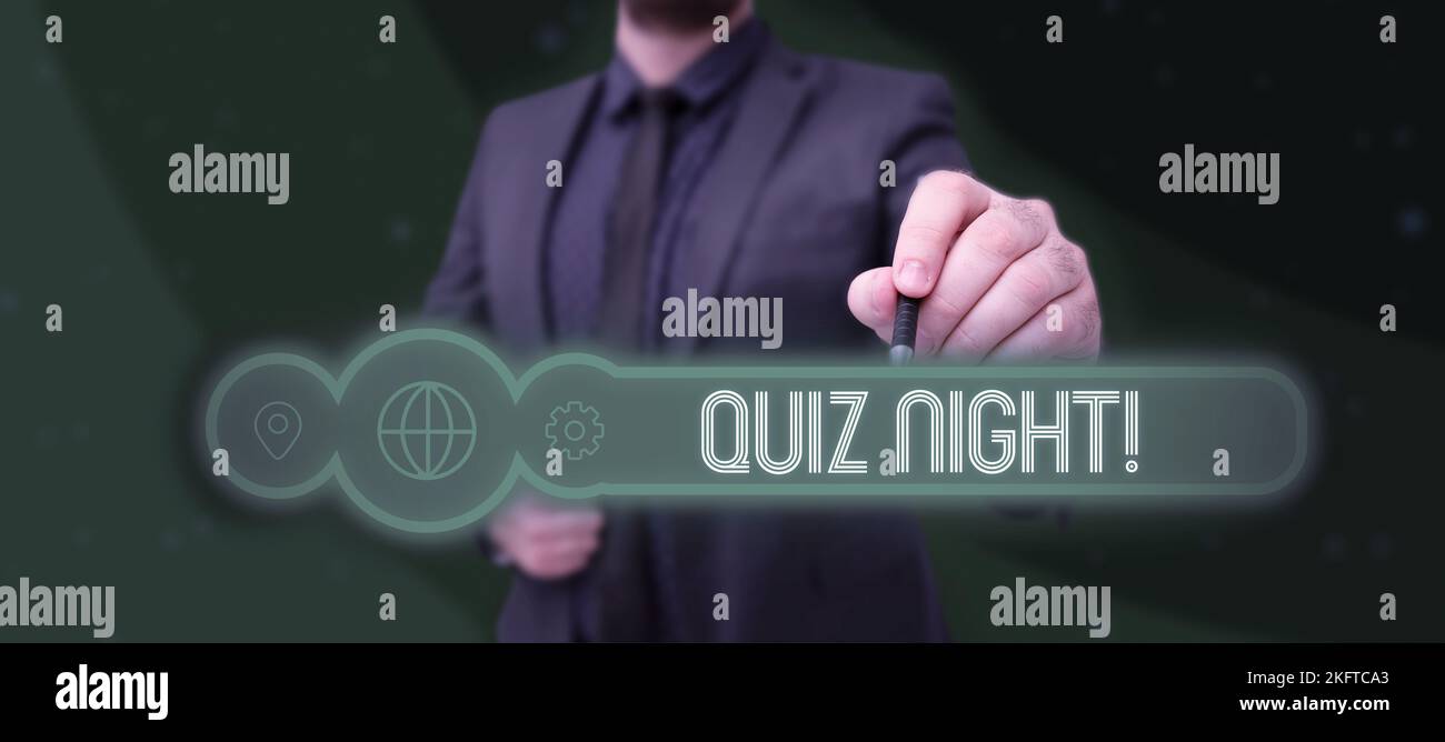 Writing displaying text Quiz Night. Concept meaning evening test ...