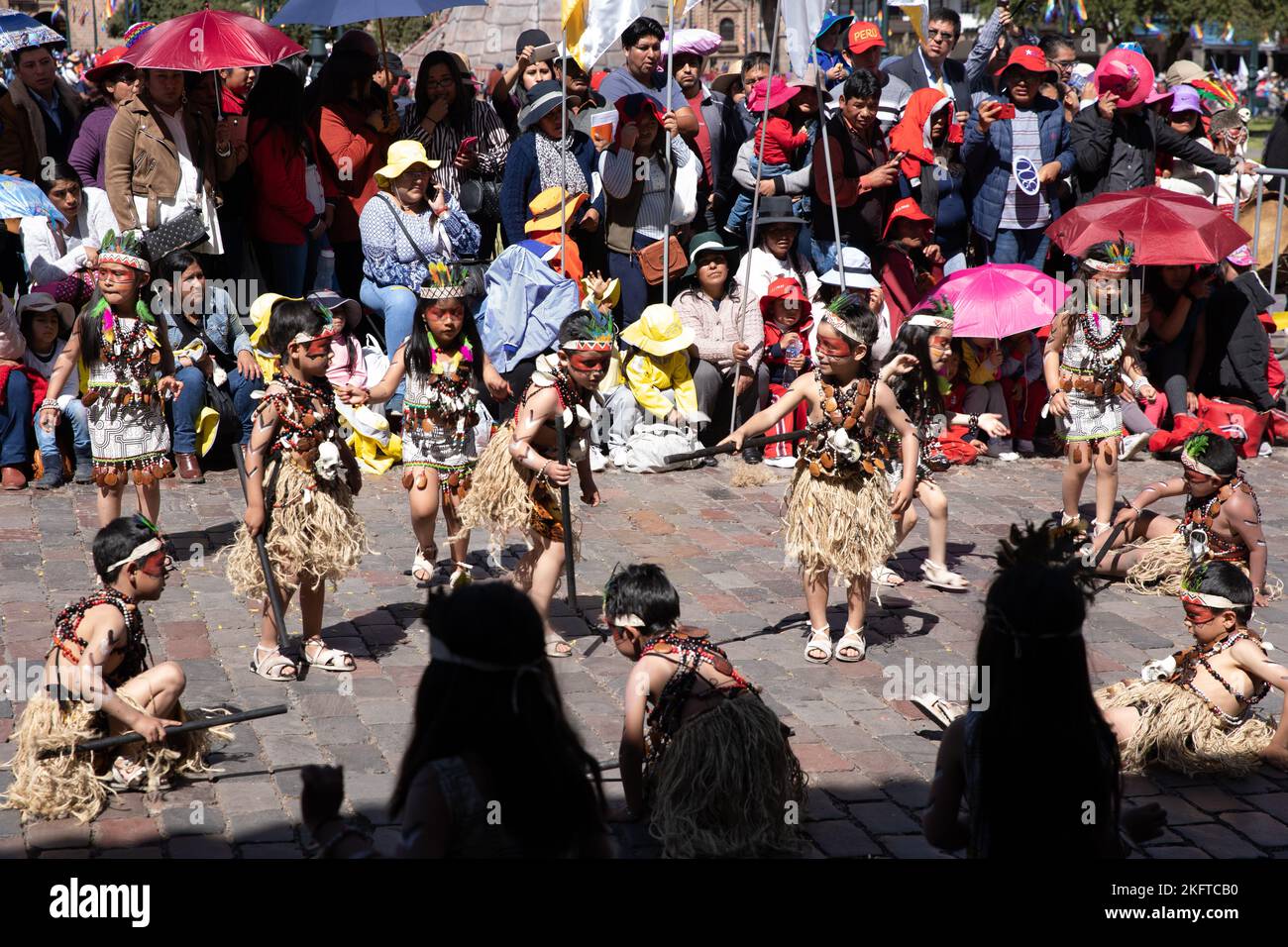 A group of children performing at a festival in Cusco, Peru Stock Photo ...