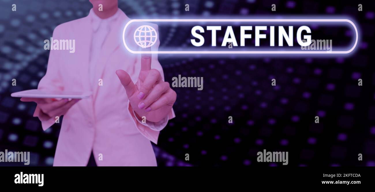 Text sign showing Staffing. Word Written on The percentage of workers ...