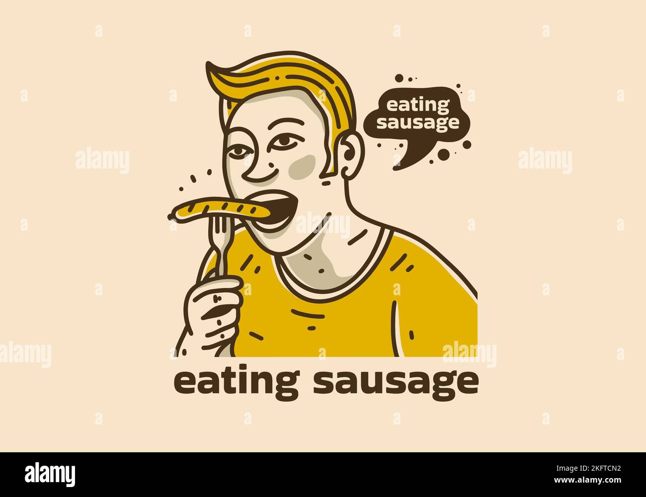 Vintage art illustration of man eating sausage Stock Vector Image & Art ...