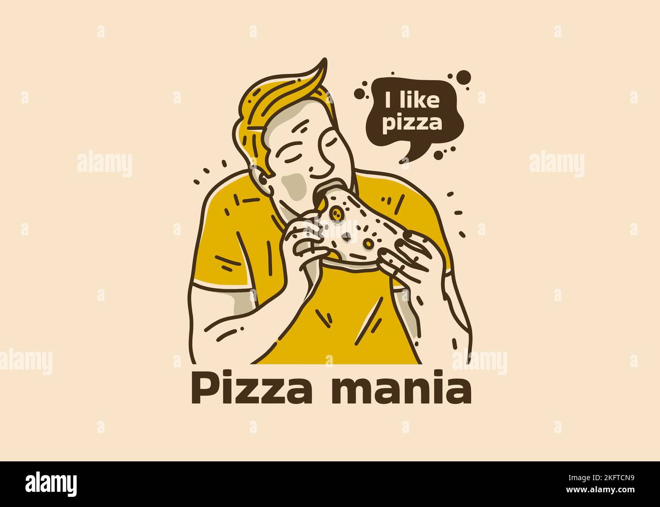 Vintage art illustration of man eating pizza Stock Vector Image & Art ...