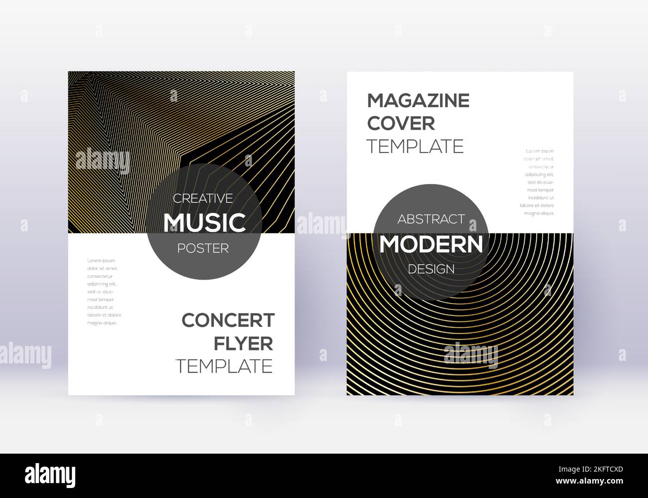 Modern cover design template set. Gold abstract lines on black ...