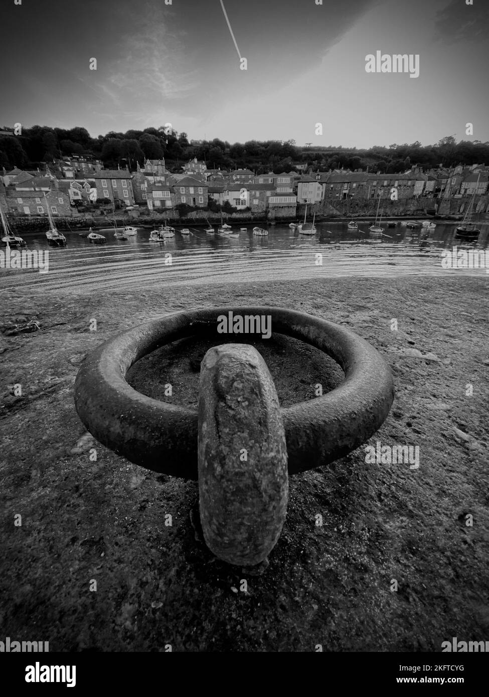 A vertical of an anchor shackle in Mousehole, Cornwall, England shot in ...