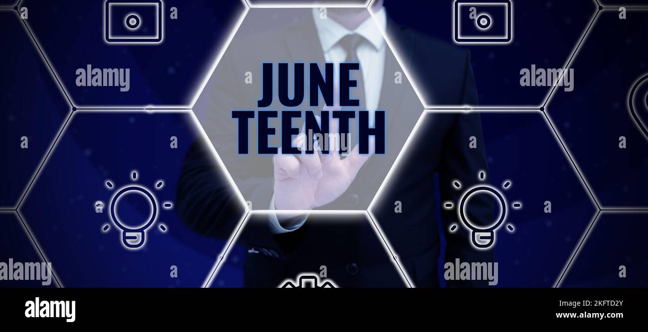 Conceptual display June Teenth. Word Written on legal holiday in the ...