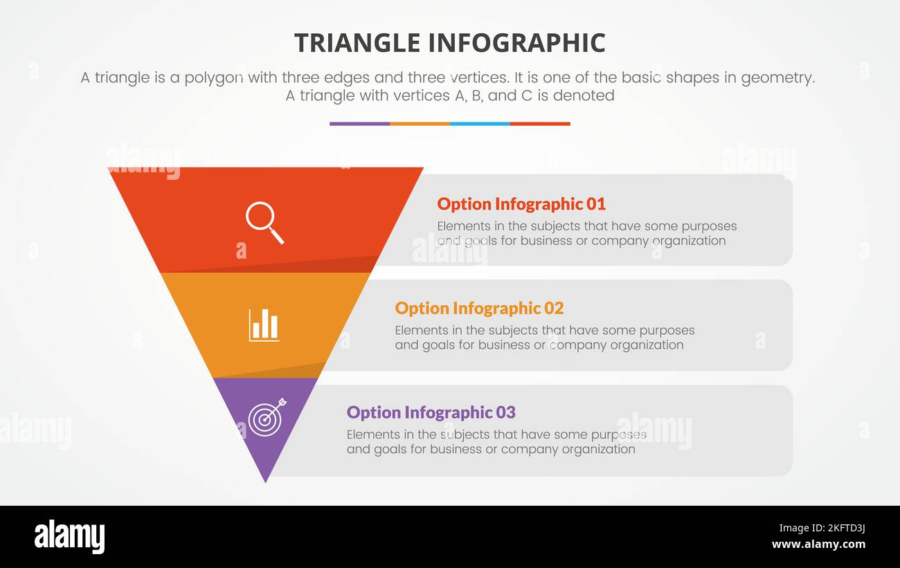 infographic triangle concept for slide presentation with 3 point list ...