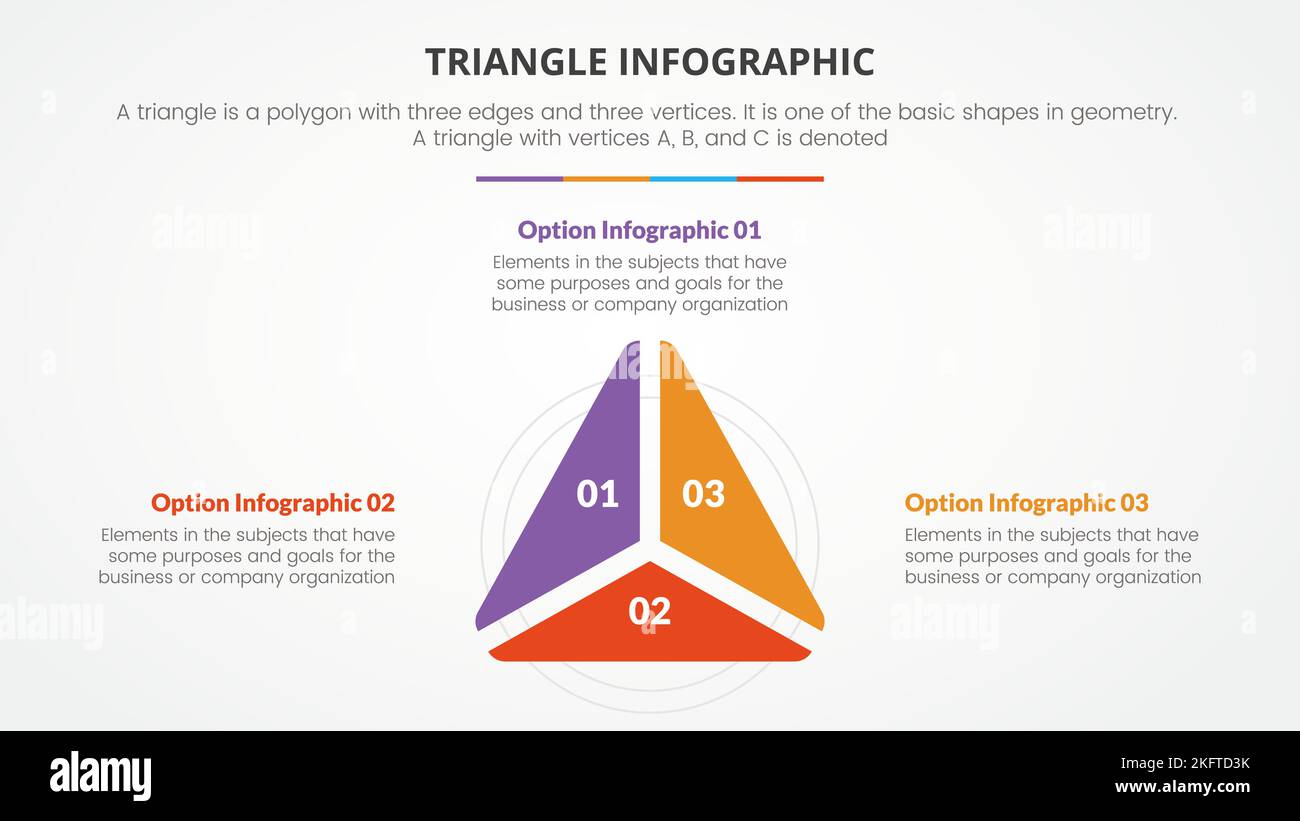 infographic triangle concept for slide presentation with 3 point list and center shape triangle ...