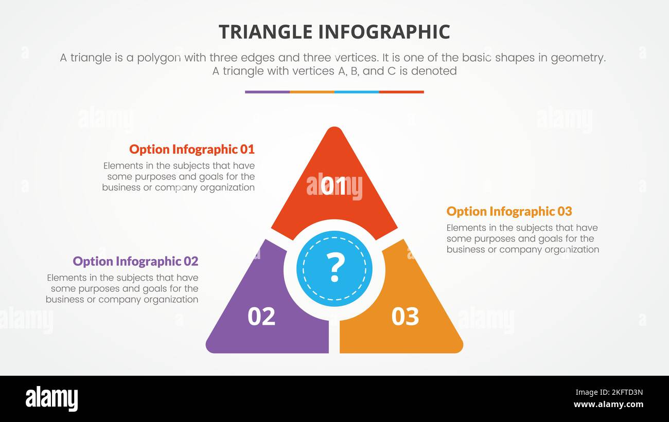 infographic triangle concept for slide presentation with 3 point list with flat style Stock ...