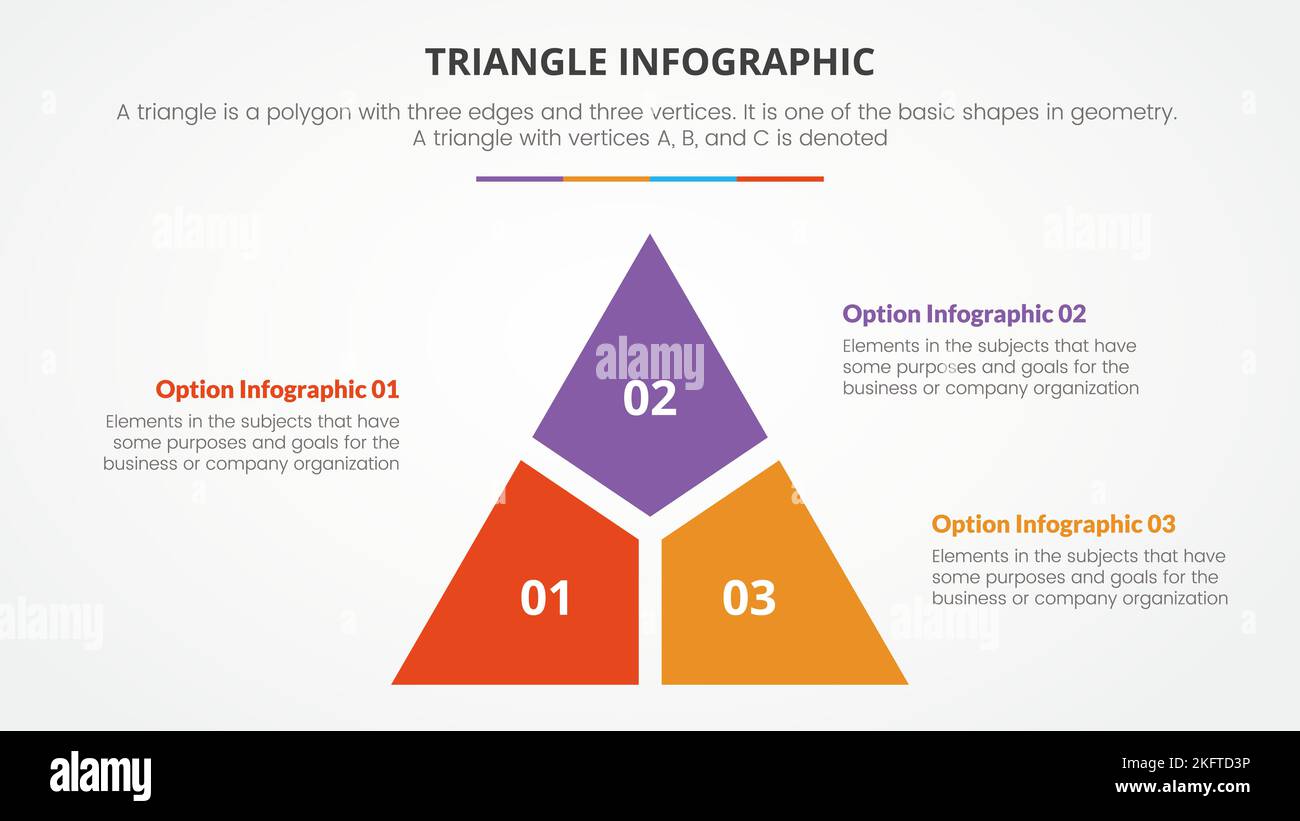 infographic triangle concept for slide presentation with 3 point list with flat style Stock ...