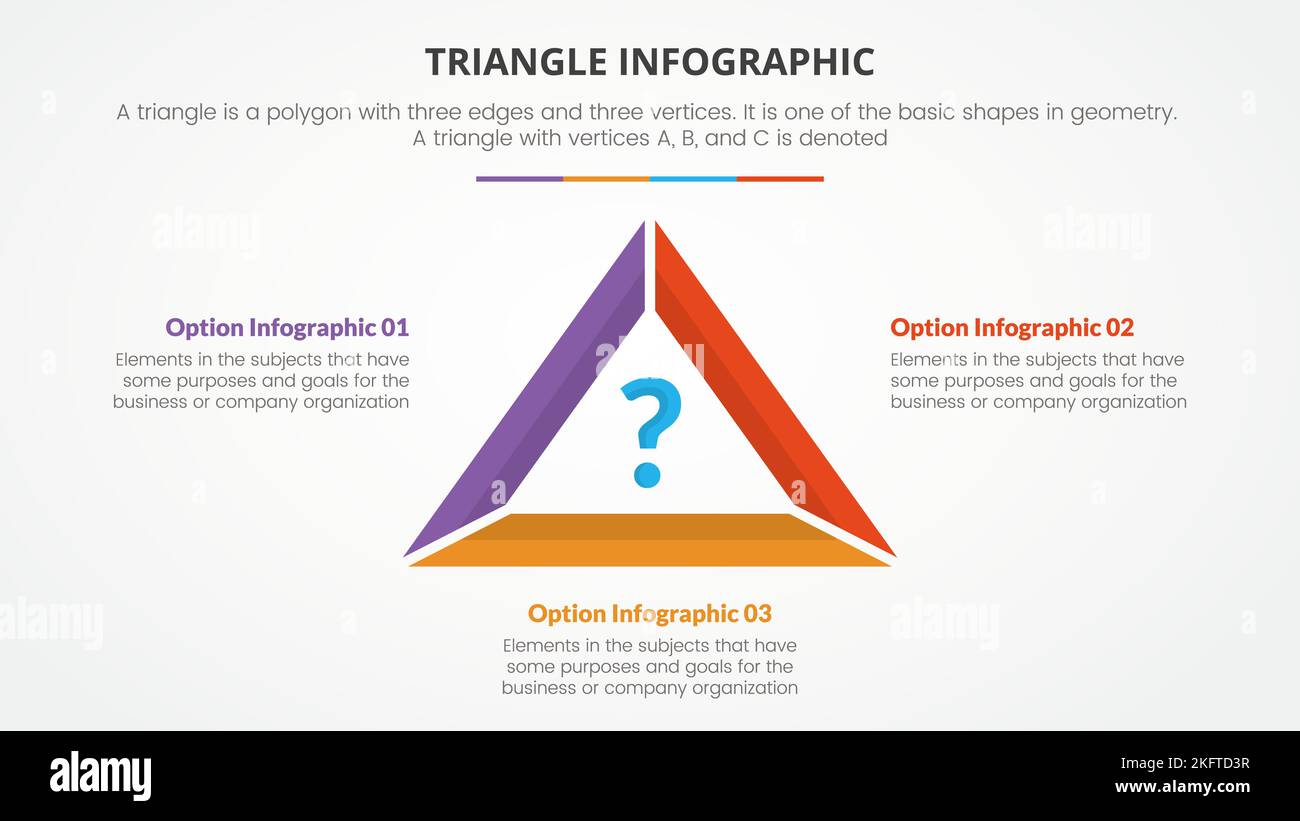 infographic triangle concept for slide presentation with 3 point list with flat style Stock ...