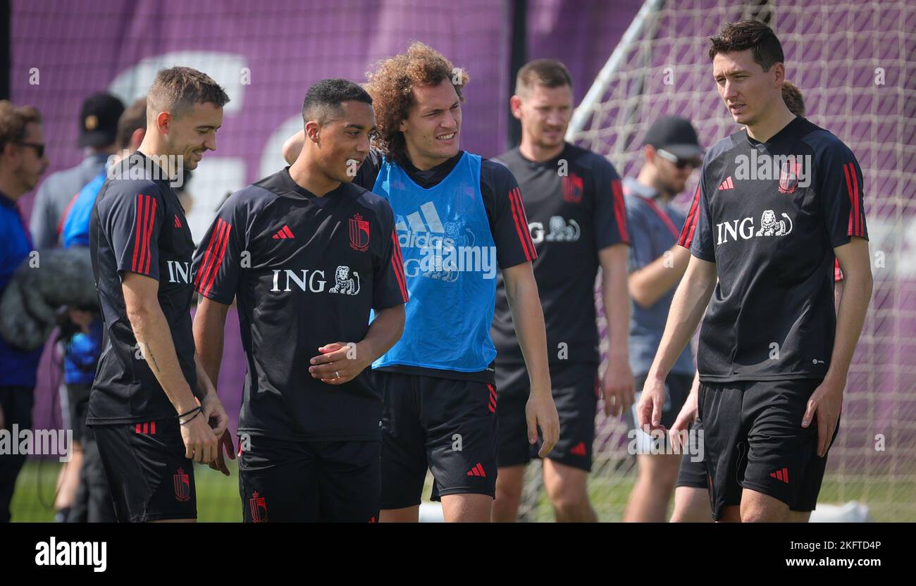 Belgium's Timothy Castagne, Belgium's Youri Tielemans, Belgium's Wout ...