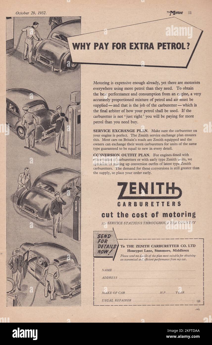 Zenith Carburetters vintage advert Stock Photo - Alamy