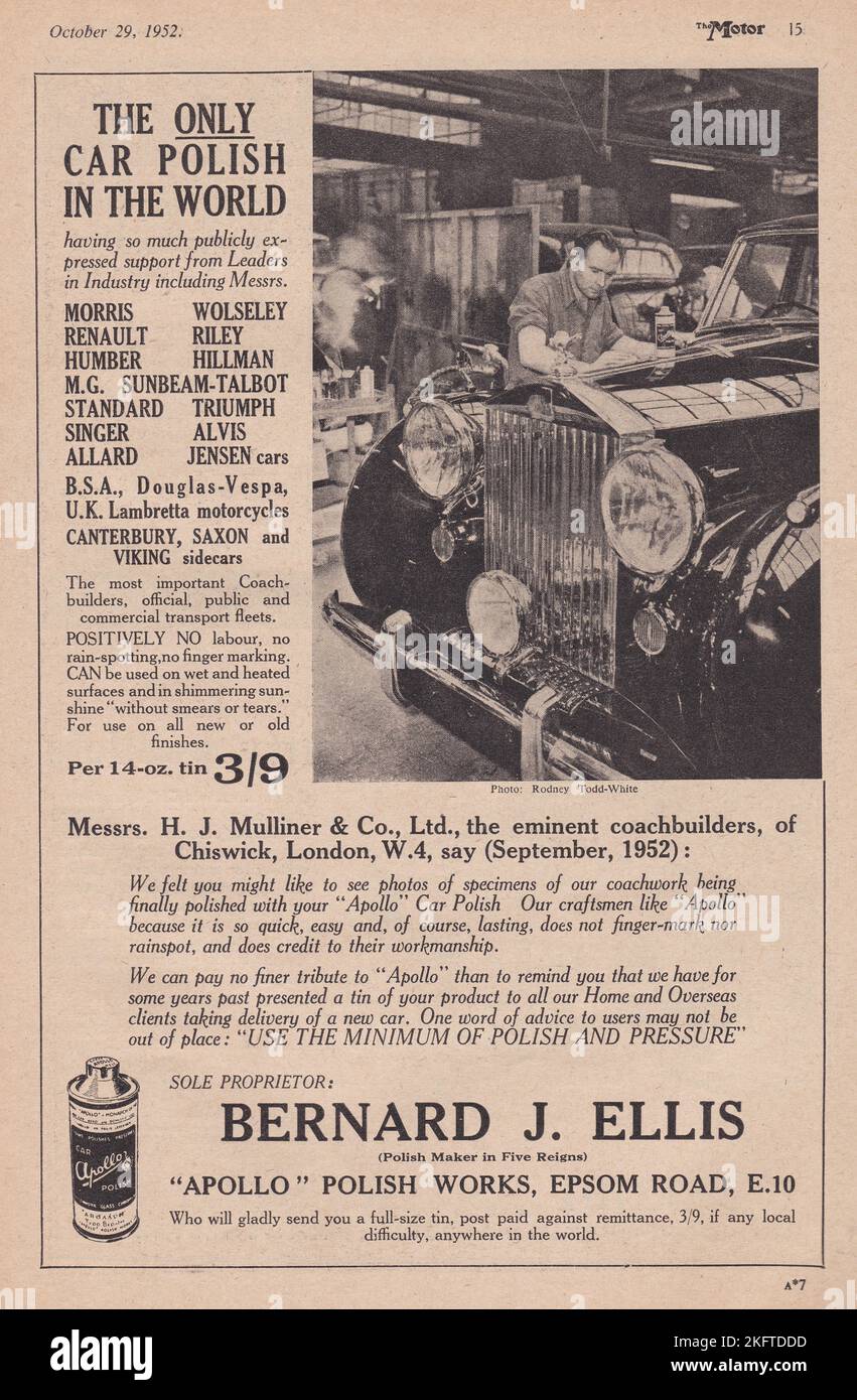 Bernard J. Ellis - Apollo Polish vintage advert Stock Photo - Alamy