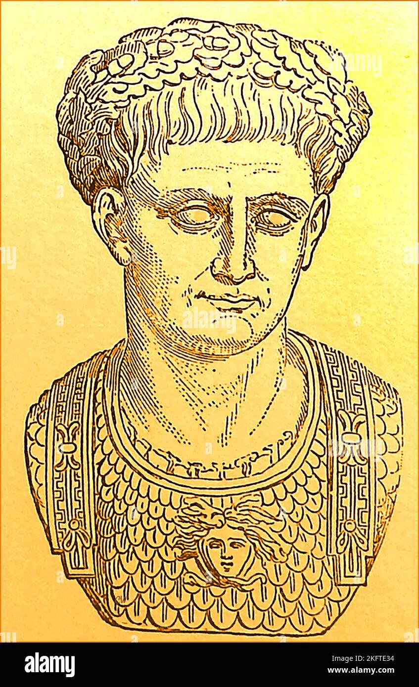 A Late 19th century engraved portrait of Trajan known as Caesar Nerva ...