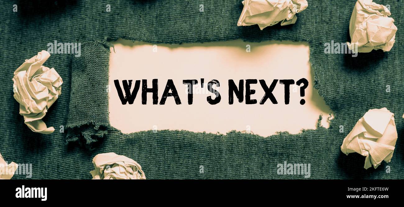 Sign displaying What's Next. Internet Concept Get information Ask Query ...