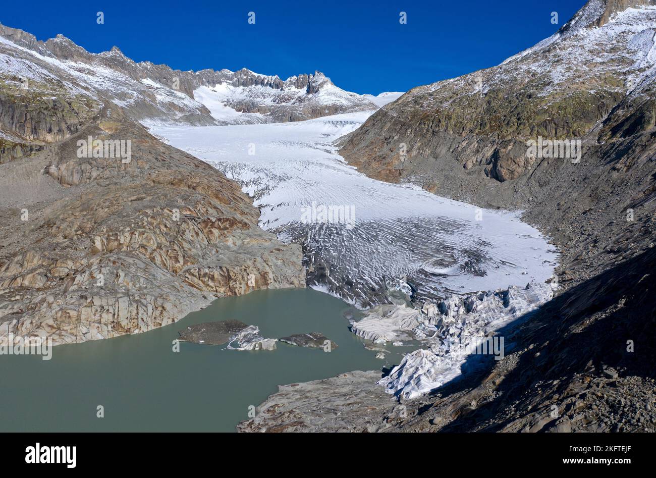 Rhone Glacier with glacier lake, Gletsch, Urner Alps, Valais ...