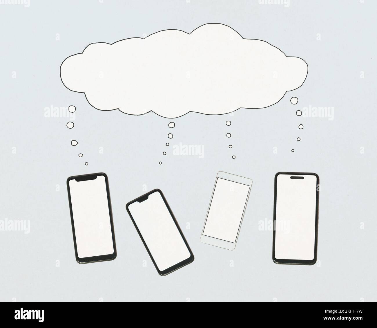 Group of smart phones and speech bubble, digital collage. Cloud storage ...