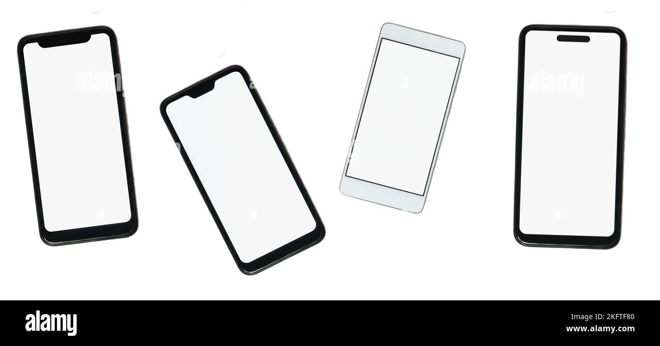 Generic smartphones with various screens against white background ...