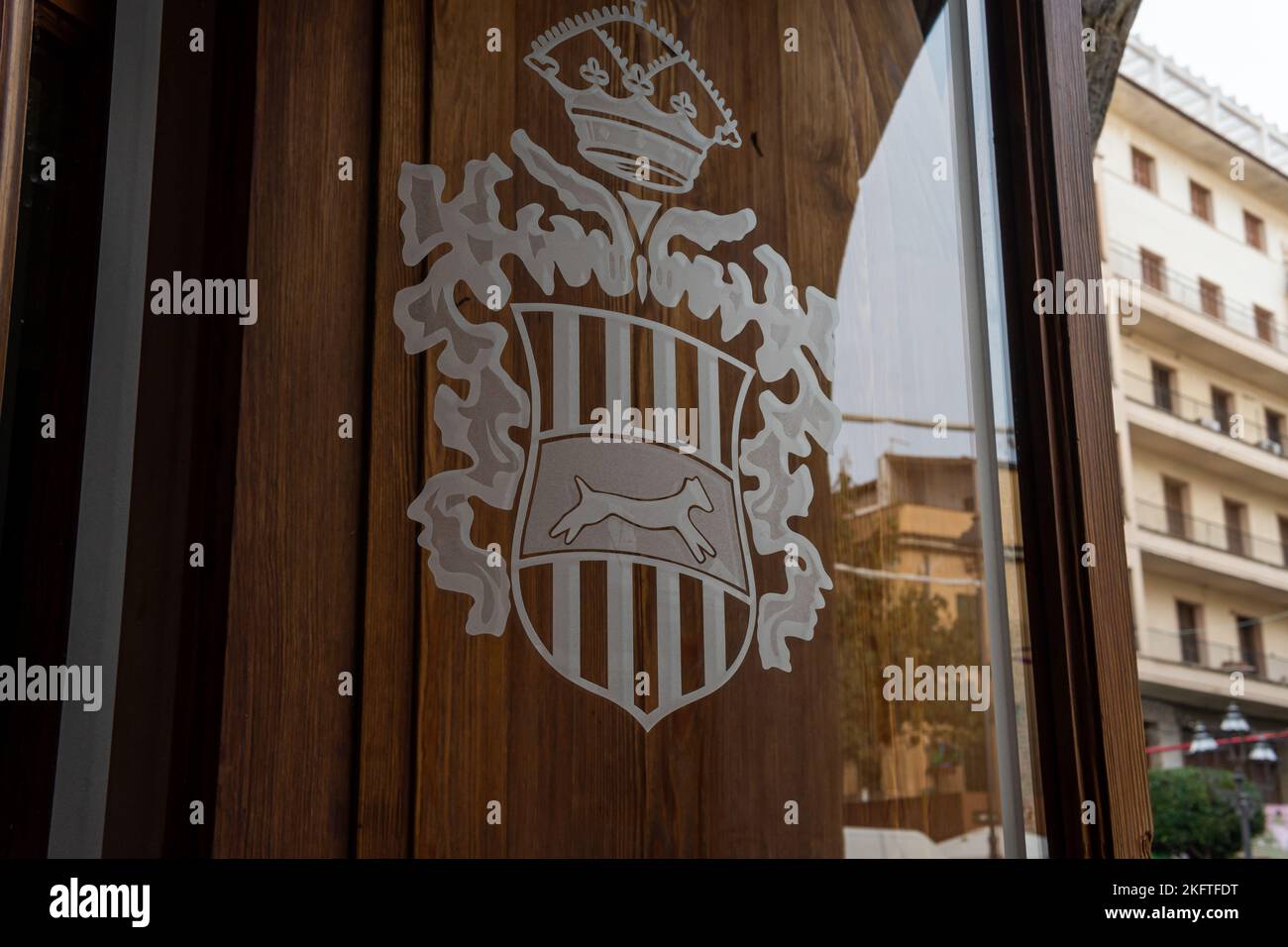 Inca, Spain; october 22 2022: Close-up of the main facade of the town ...