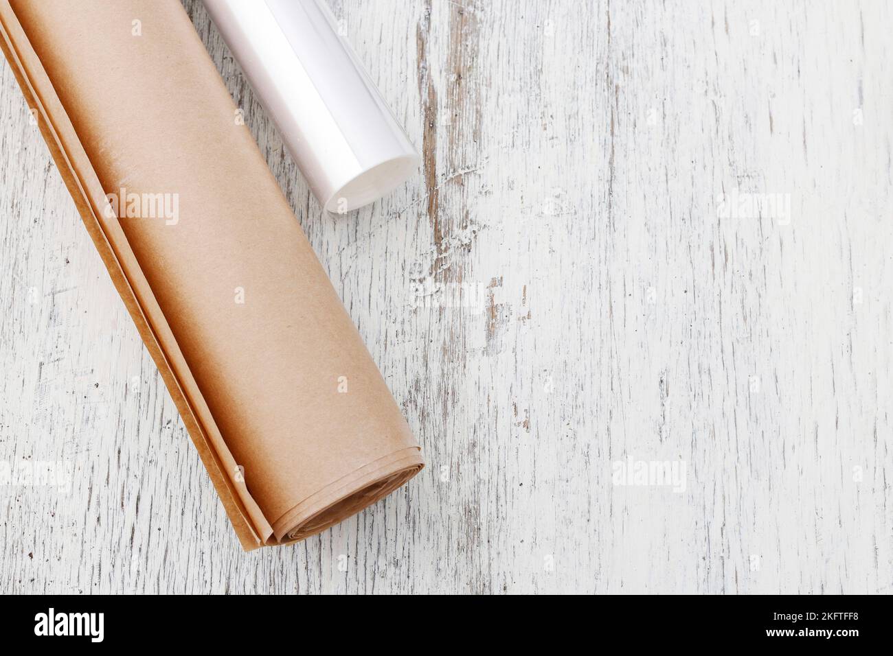 Paper or plastic stretch film wrapping, copy space Stock Photo - Alamy