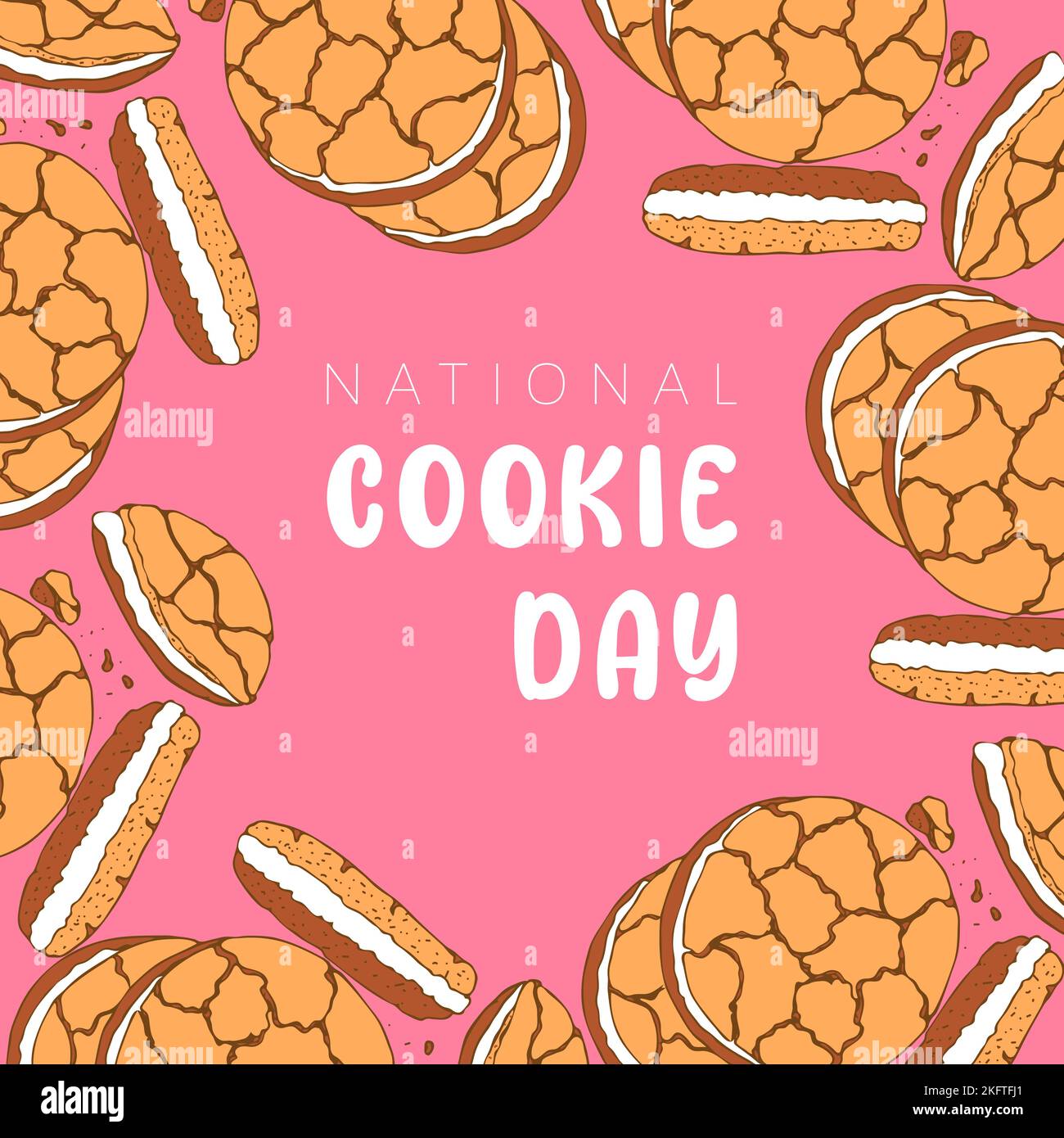 National Cookie Day banner, pink background, frame. Vector illustration ...