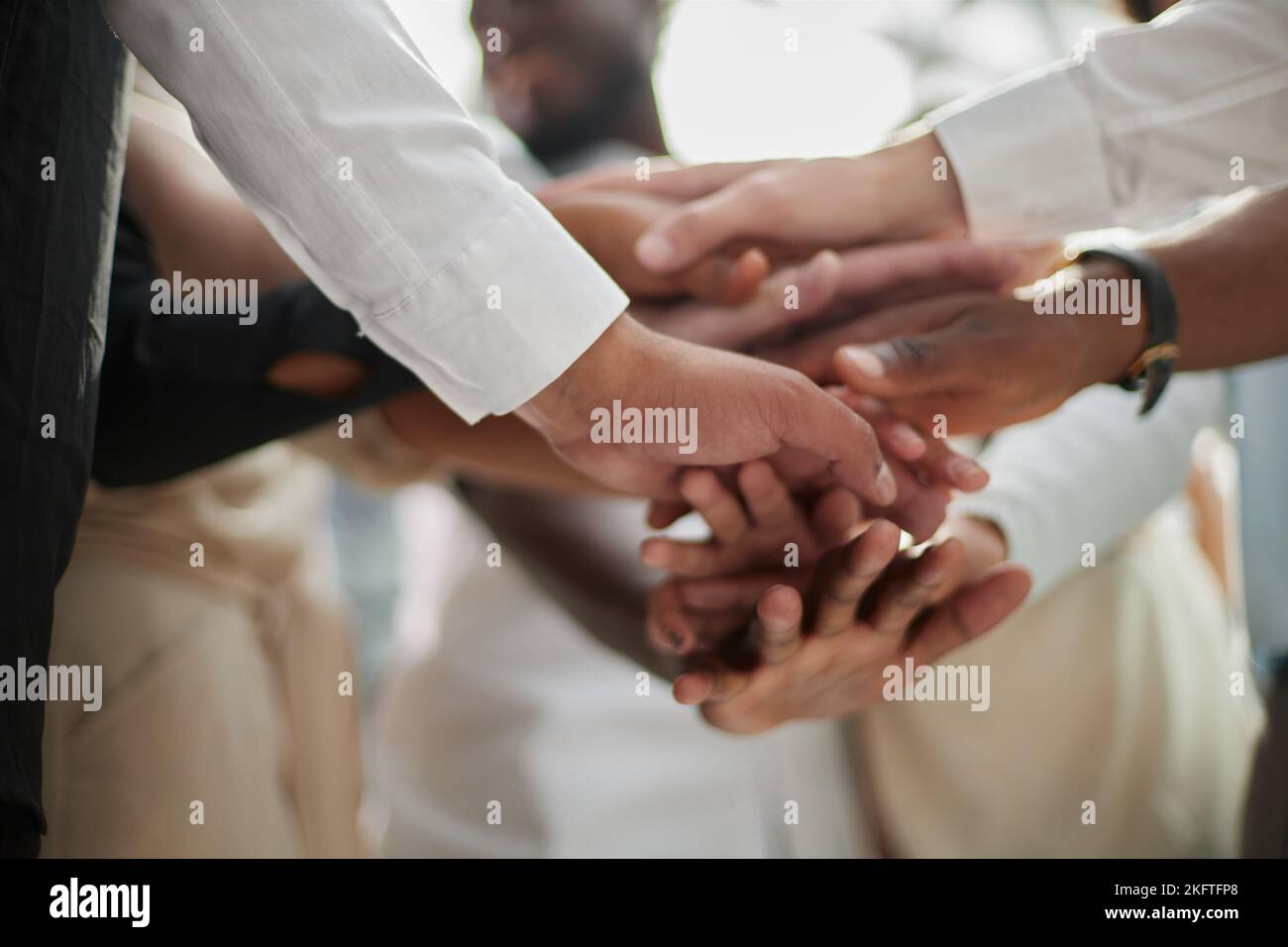 High Angle View Of Multiracial Friend Stacking Hand Together Stock ...