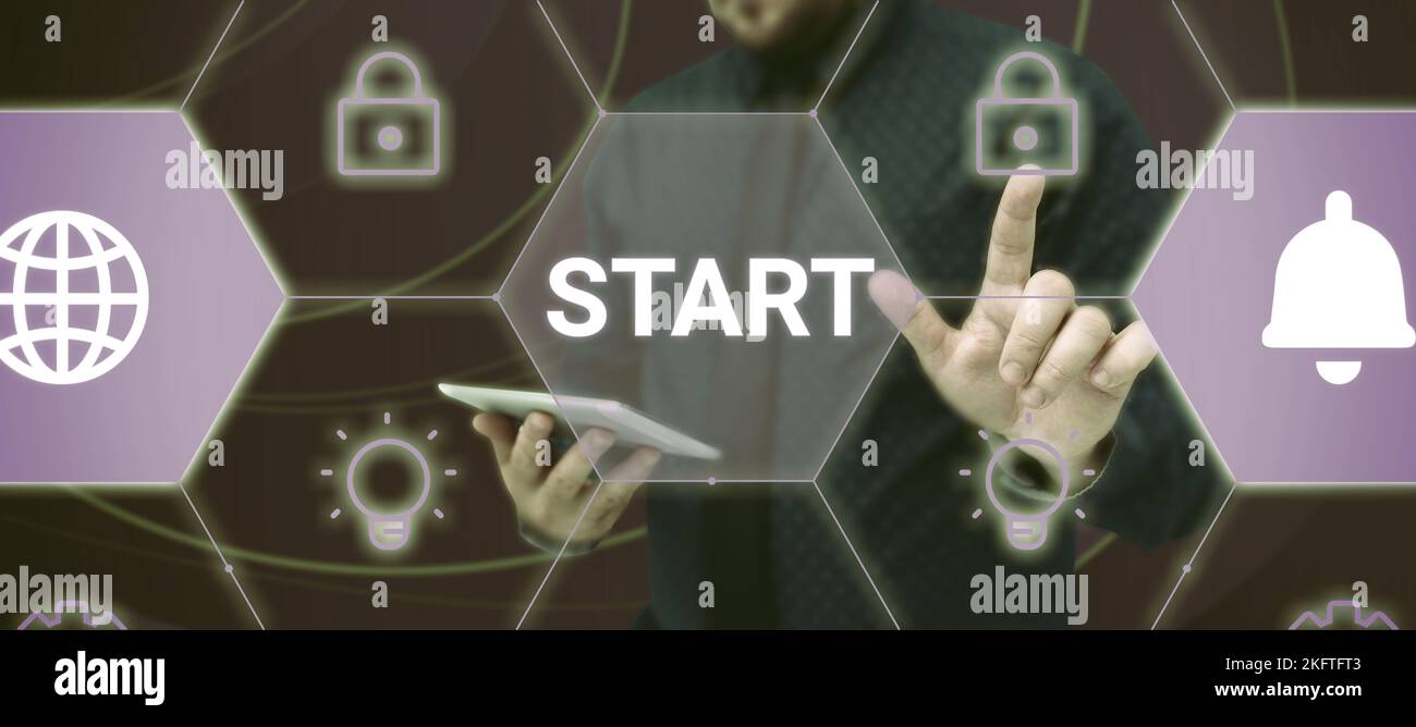 Sign displaying Start. Word Written on begin or be reckoned from ...