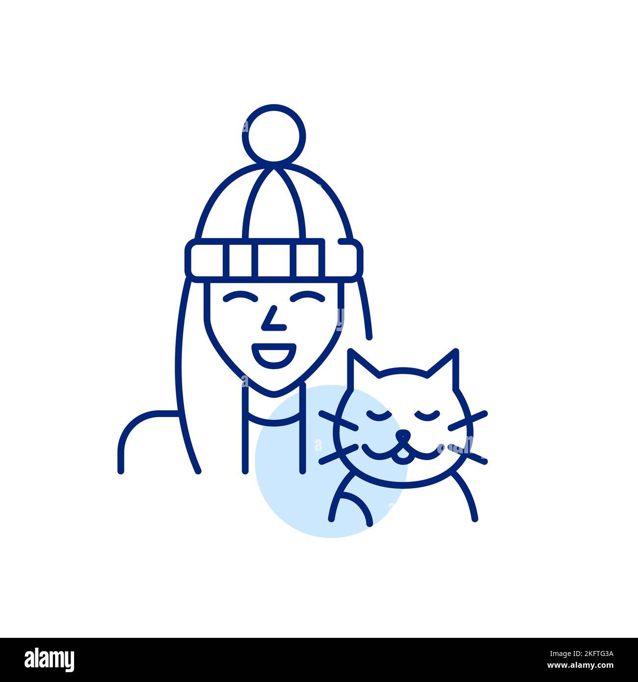 Smiling girl in a beanie and her happy cat. Pixel perfect, editable ...