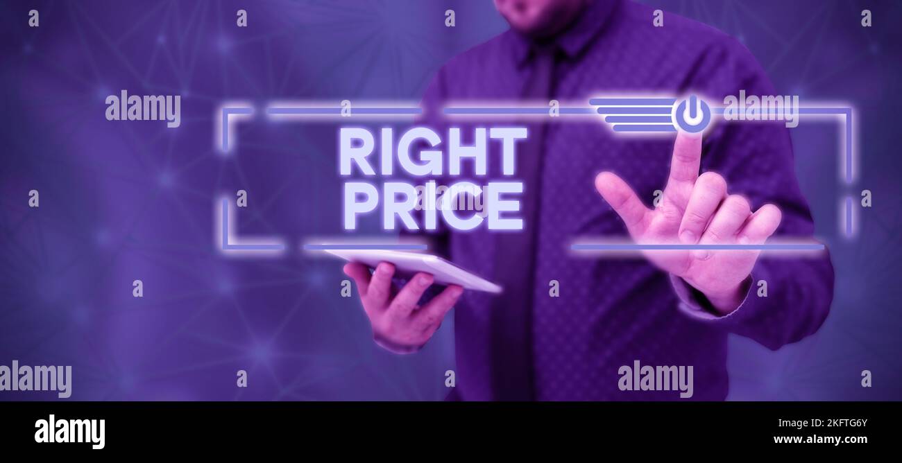 Text caption presenting Right Price. Business approach the amount of ...