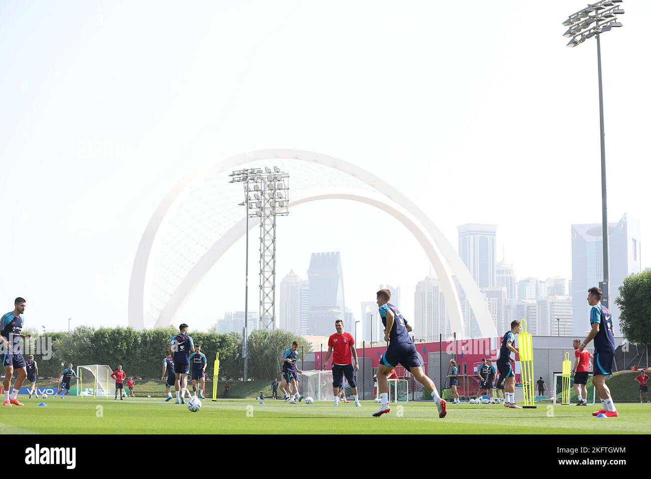Doha, Qatar on November 20, 2022. Football players during the training ...